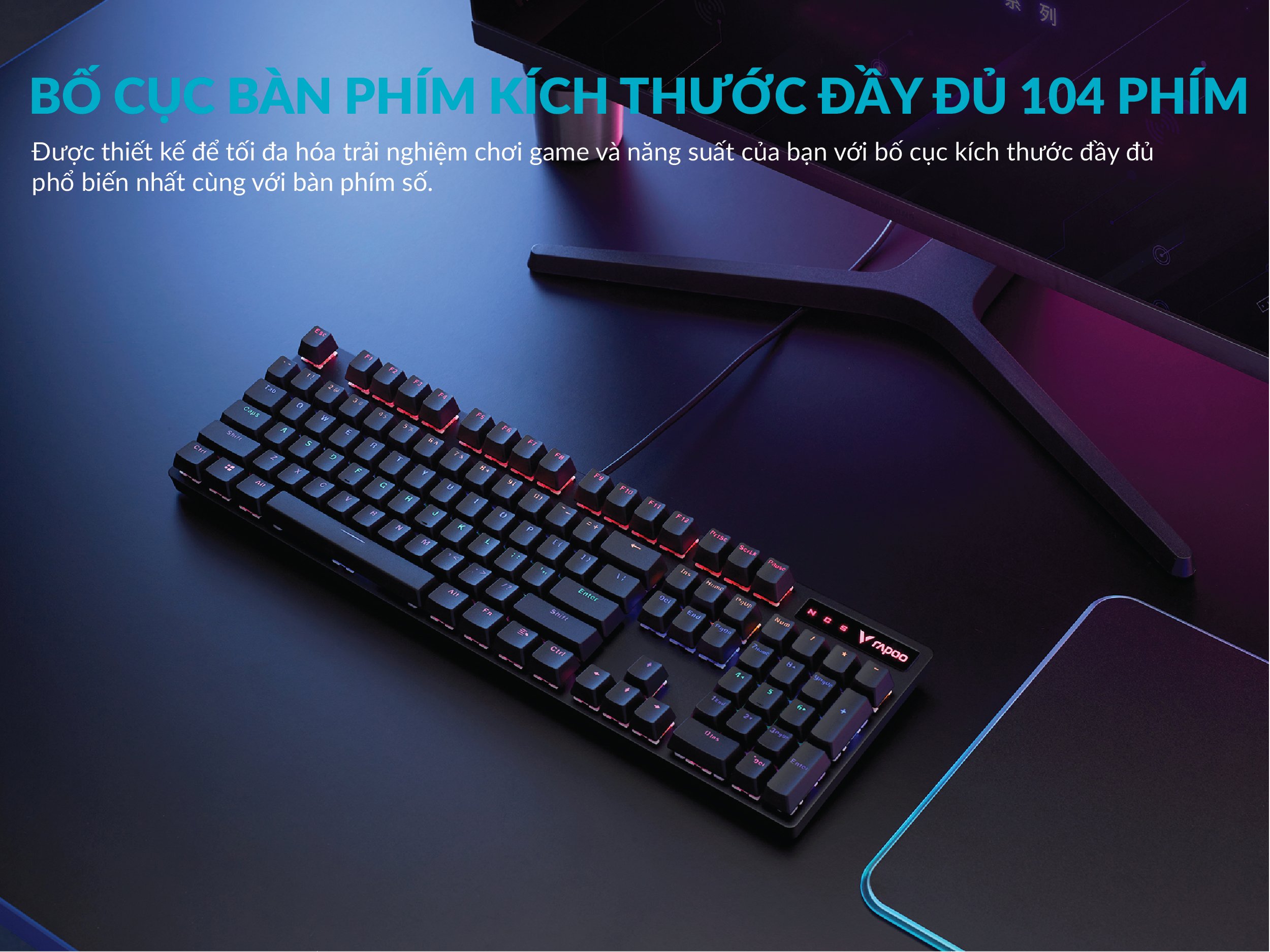 Bàn phím cơ Gaming Rapoo V500 PRO Cyan Blue / Pink White / Yellow Blue (Black , Blue Switch ...