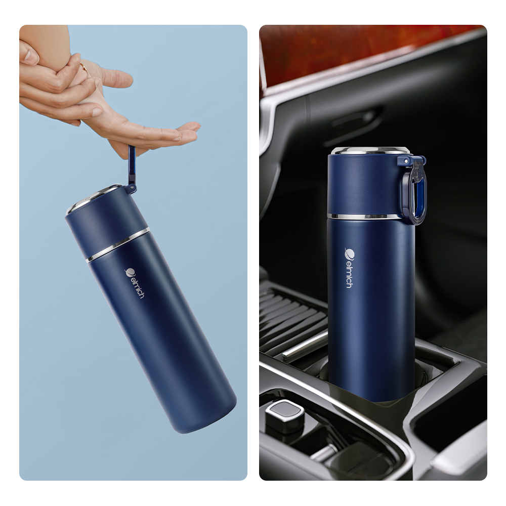 Bình giữ nhiệt inox 316 Elmich EL8315 480ml, Hàng chính hãng, nắp dùng làm cốc, có lưới lọc ...