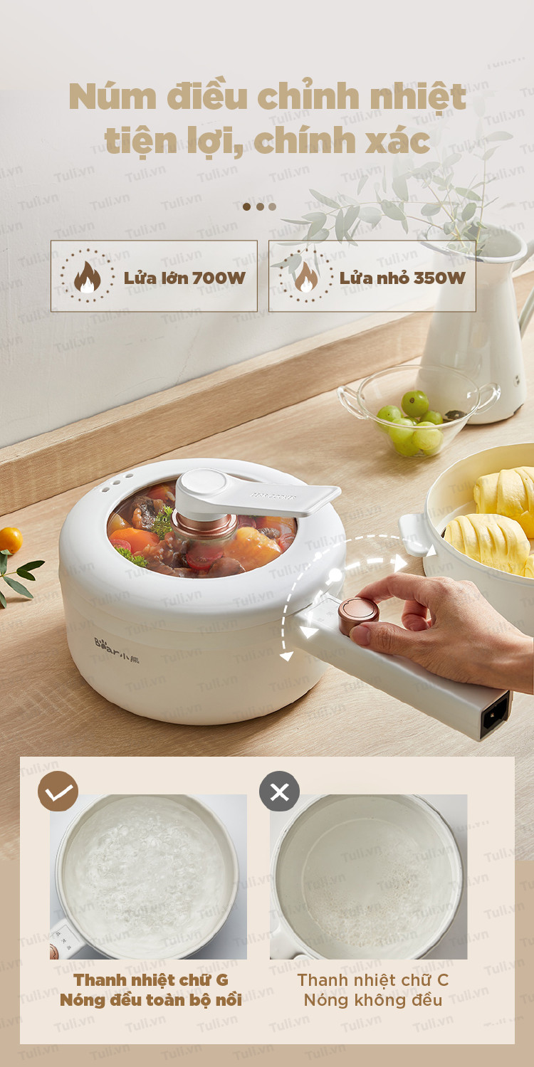 Nồi lẩu điện mini đa năng 3L Bear DRG-E30N2 (kèm khay hấp) -1000W- Lớp ...