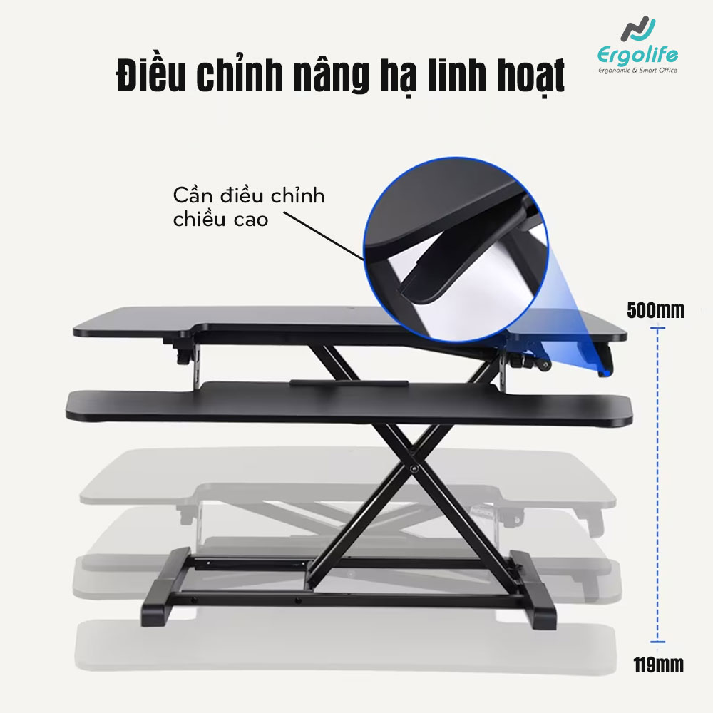 Bàn nâng hạ ERGOLIFE M7M - khung kim loại, mặt bàn MFC, bảo hành 3 năm ...