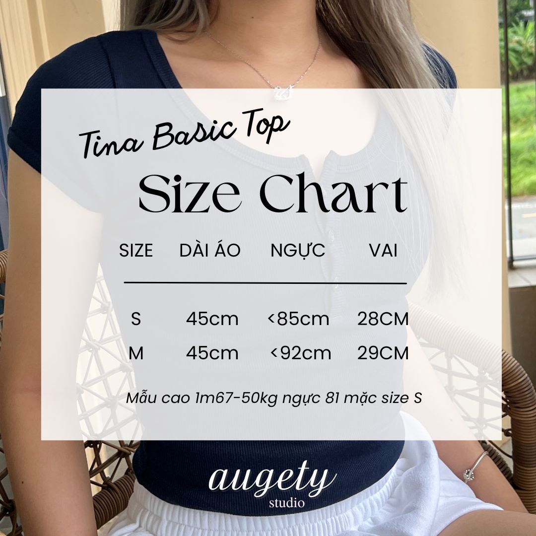 Áo thun tay ngắn dáng ôm cài nút trơn Augety Studio, Tina Basic Top ...