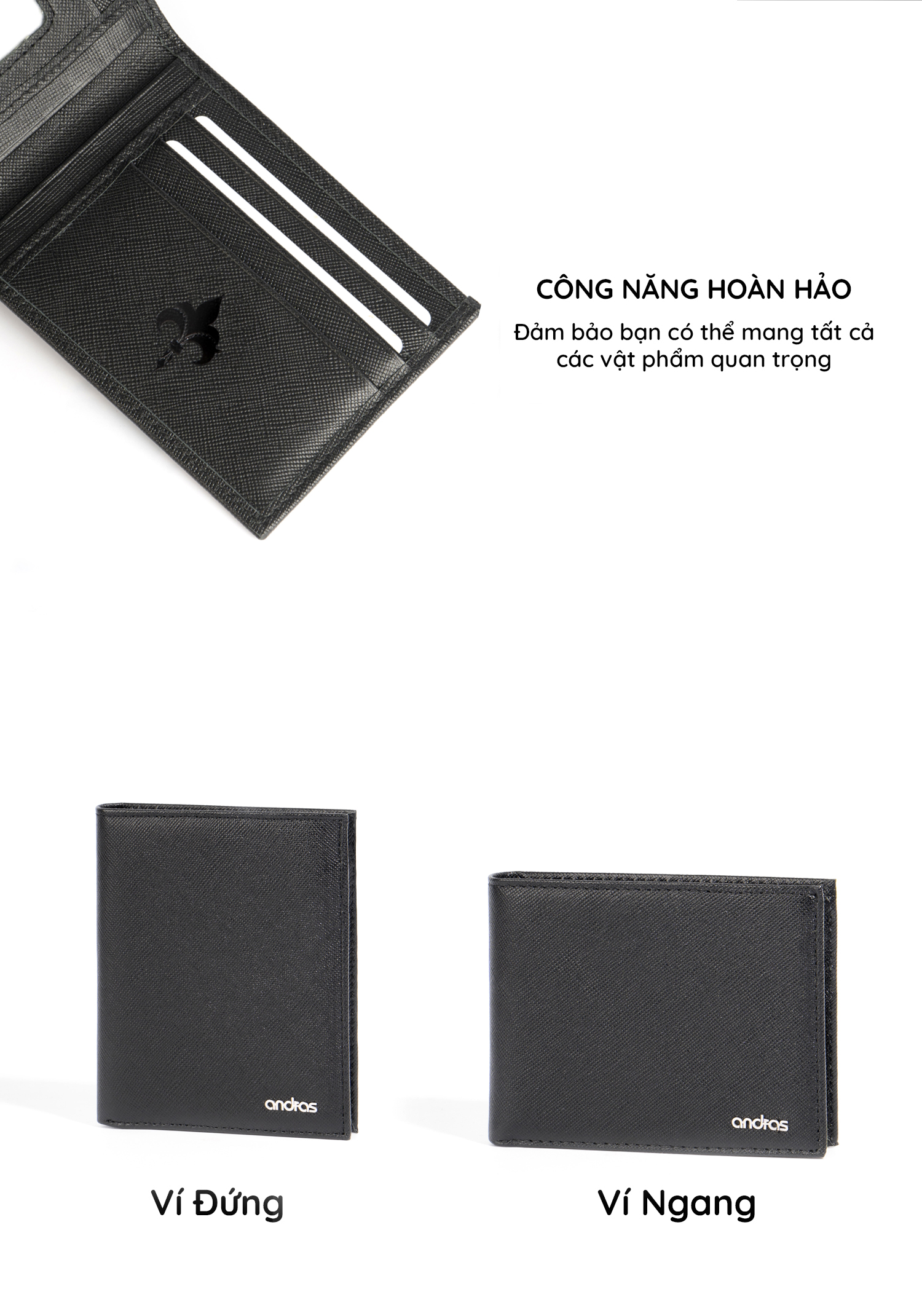 [Có Khắc Tên] Ví nam da thật Saffiano gập đôi mini nhỏ gọn cao cấp ...