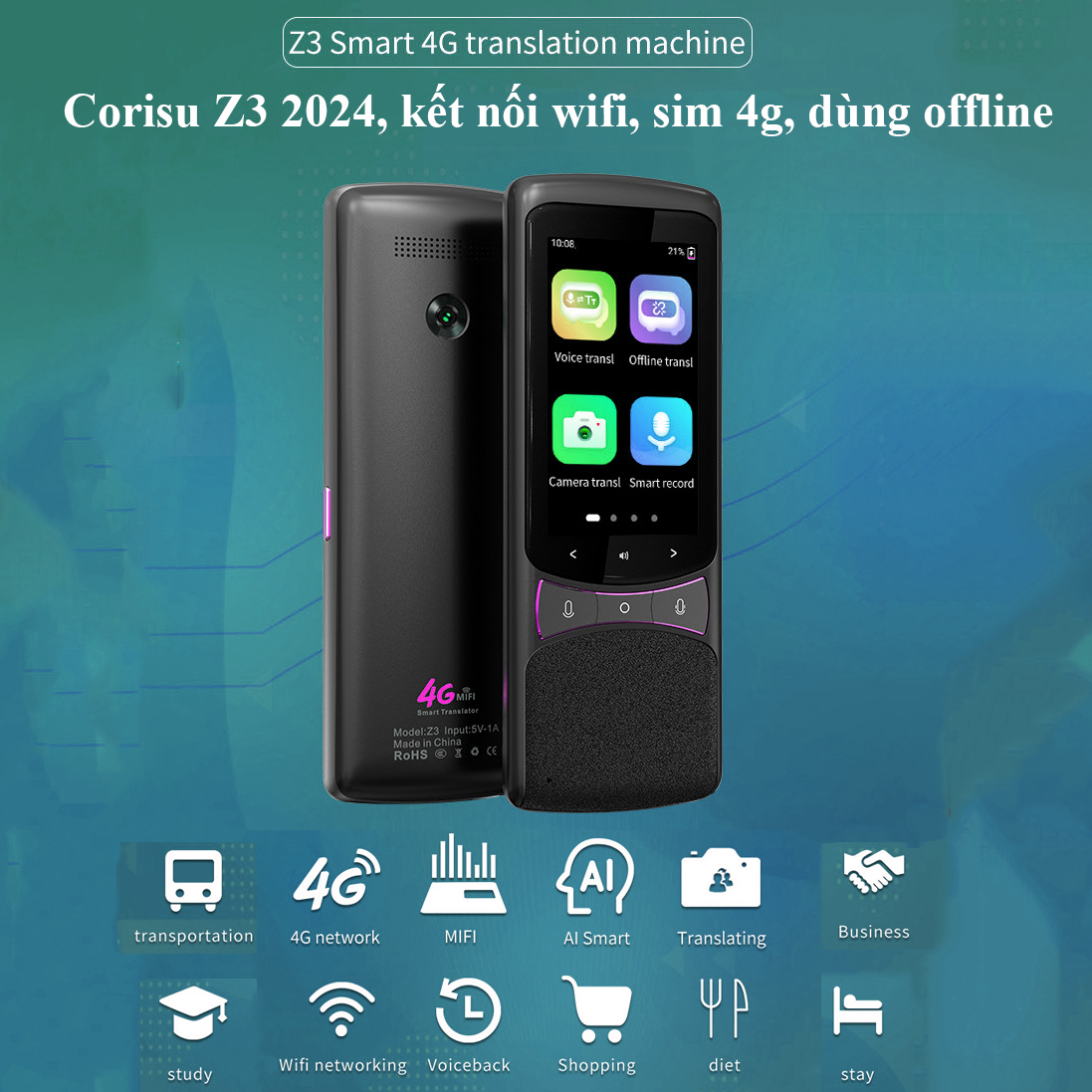 Máy phiên dịch Corisu Z3 4G kết nối Wifi dịch offline 11, online 138 ngôn ngữ, dịch ảnh | Shopee ...