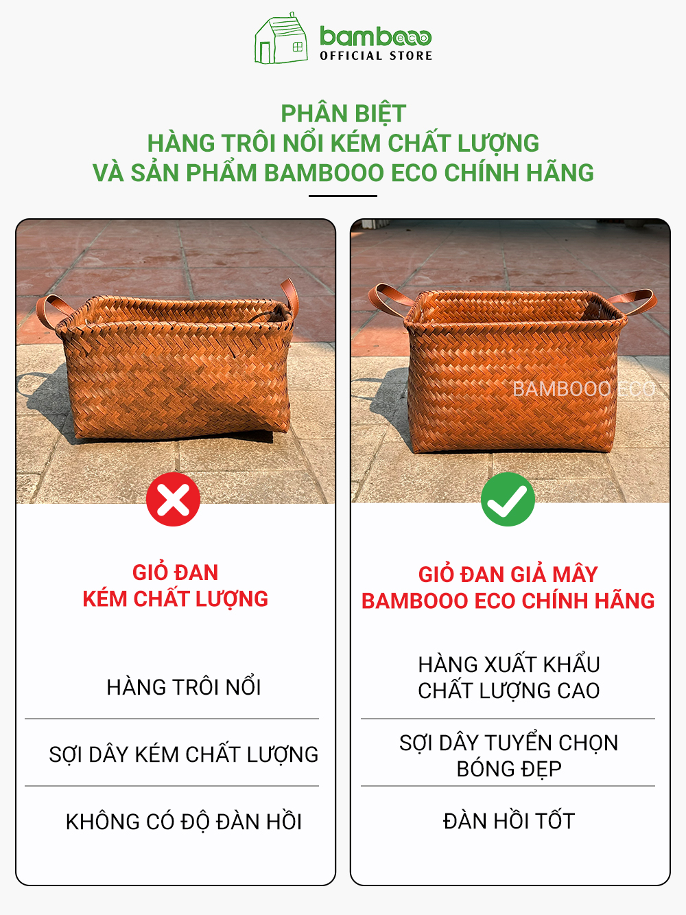 Giỏ đựng quần áo đan thủ công cao cấp BAMBOOO ECO đa năng, tiện lợi ...