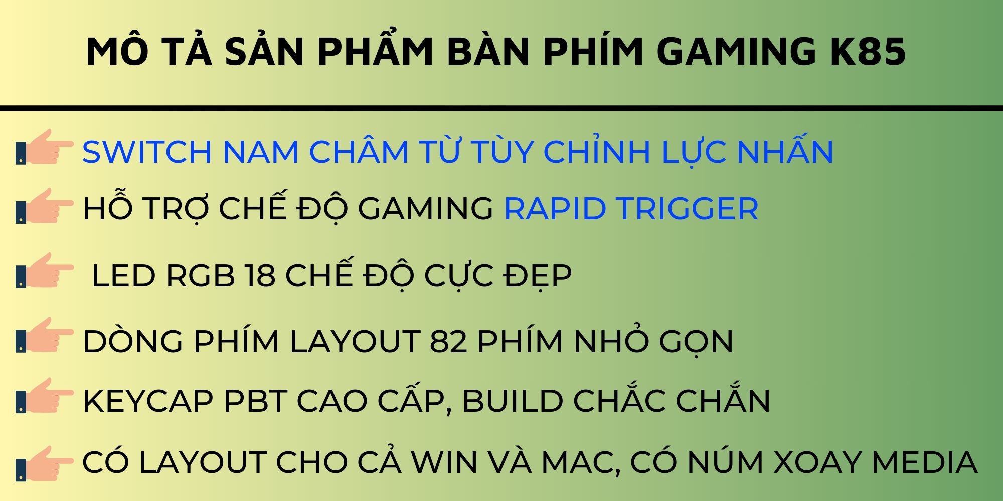 Bàn Phím Cơ Từ Tính K85 LED RGB Magnetic Switch, Rapid Trigger Tùy Chỉnh Lực Ấn Qua App, Hotswap ...