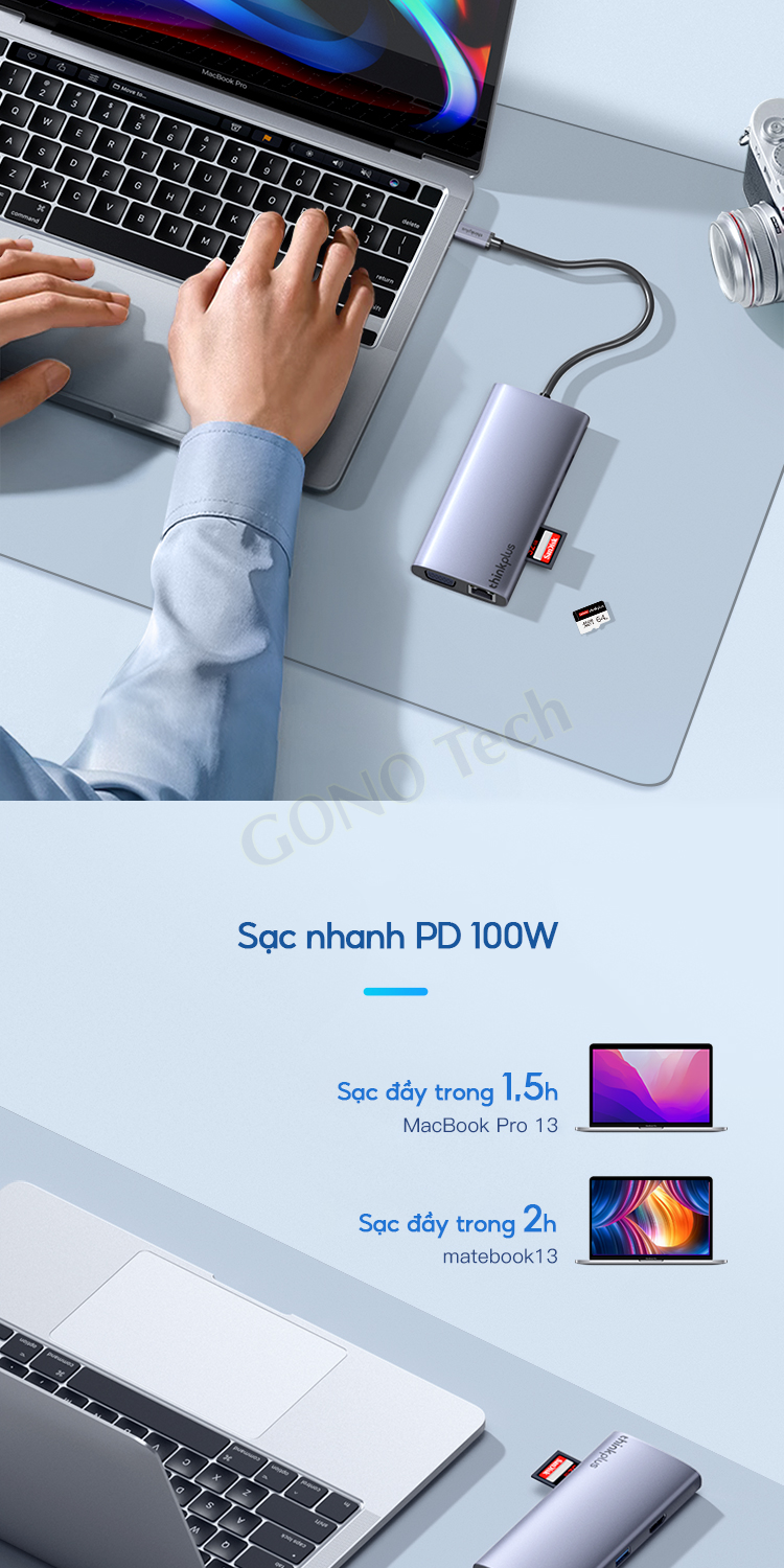 Hub Type C Lenovo Thinkplus | Chuyển USB-C to HDMI 4K PD 100W RJ45 SD ...