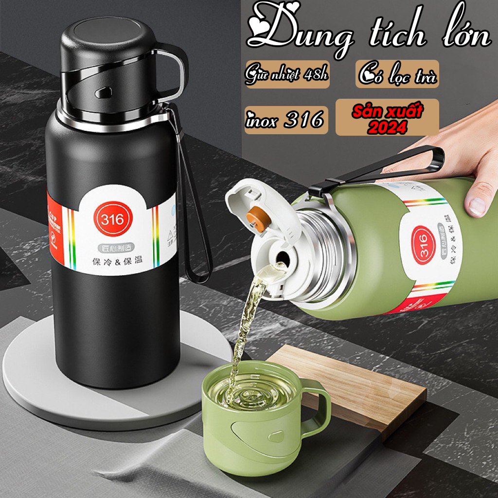 Bình giữ nhiệt inox 316 TAMIDI, bình giữ nhiệt 600ml-1500ml nắp làm cốc, tích hợp lưới lọc trà ...