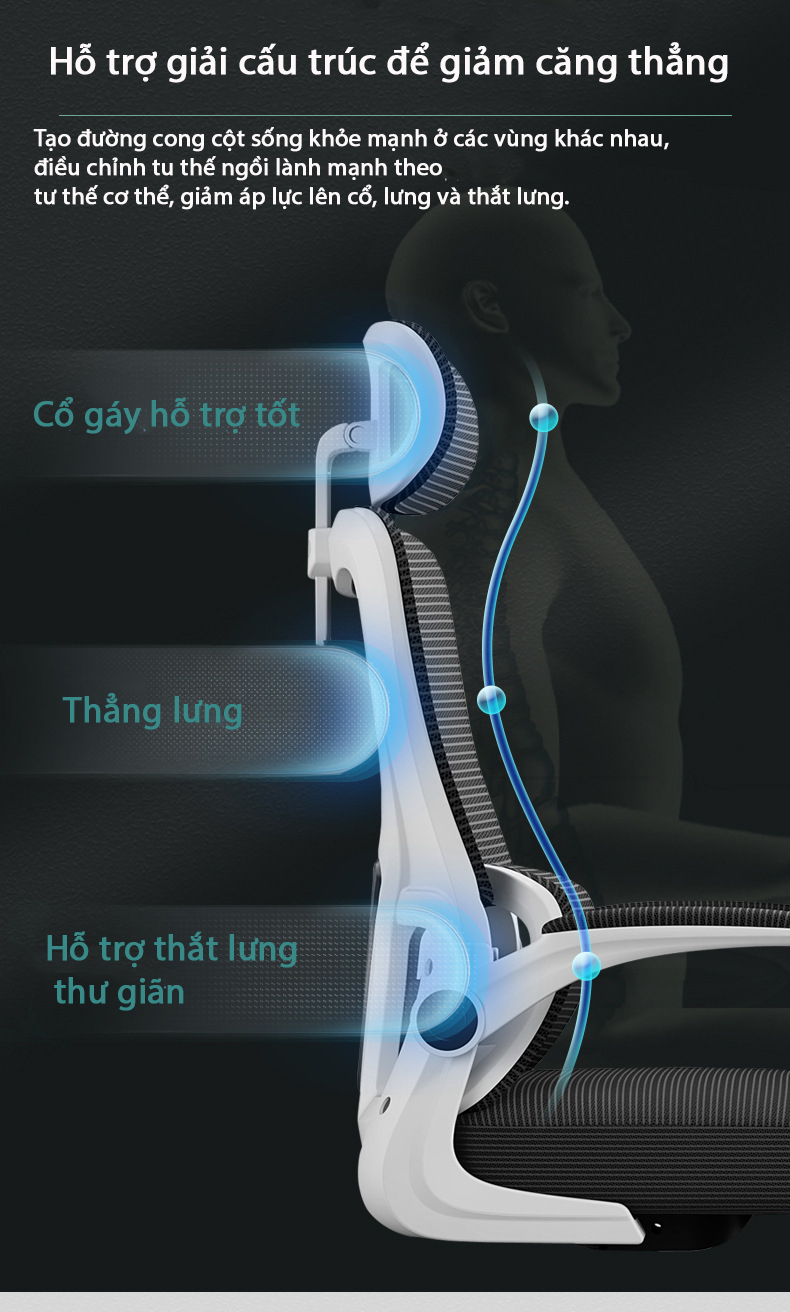 Ghế xoay văn phòng công thái học VEGOR LIFE lưng kép và ngả 35 độ thoải ...
