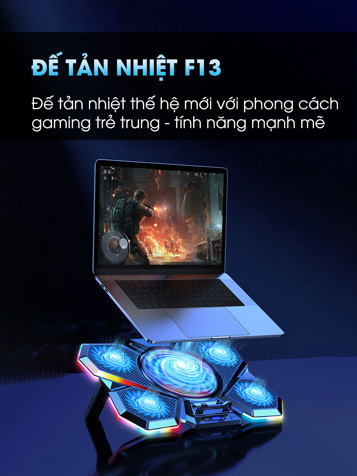 Đế tản nhiệt laptop SIDOTECH F13 gaming 5 quạt giá đỡ kệ kê làm mát led RGB gió mạnh chống ồn 7 ...