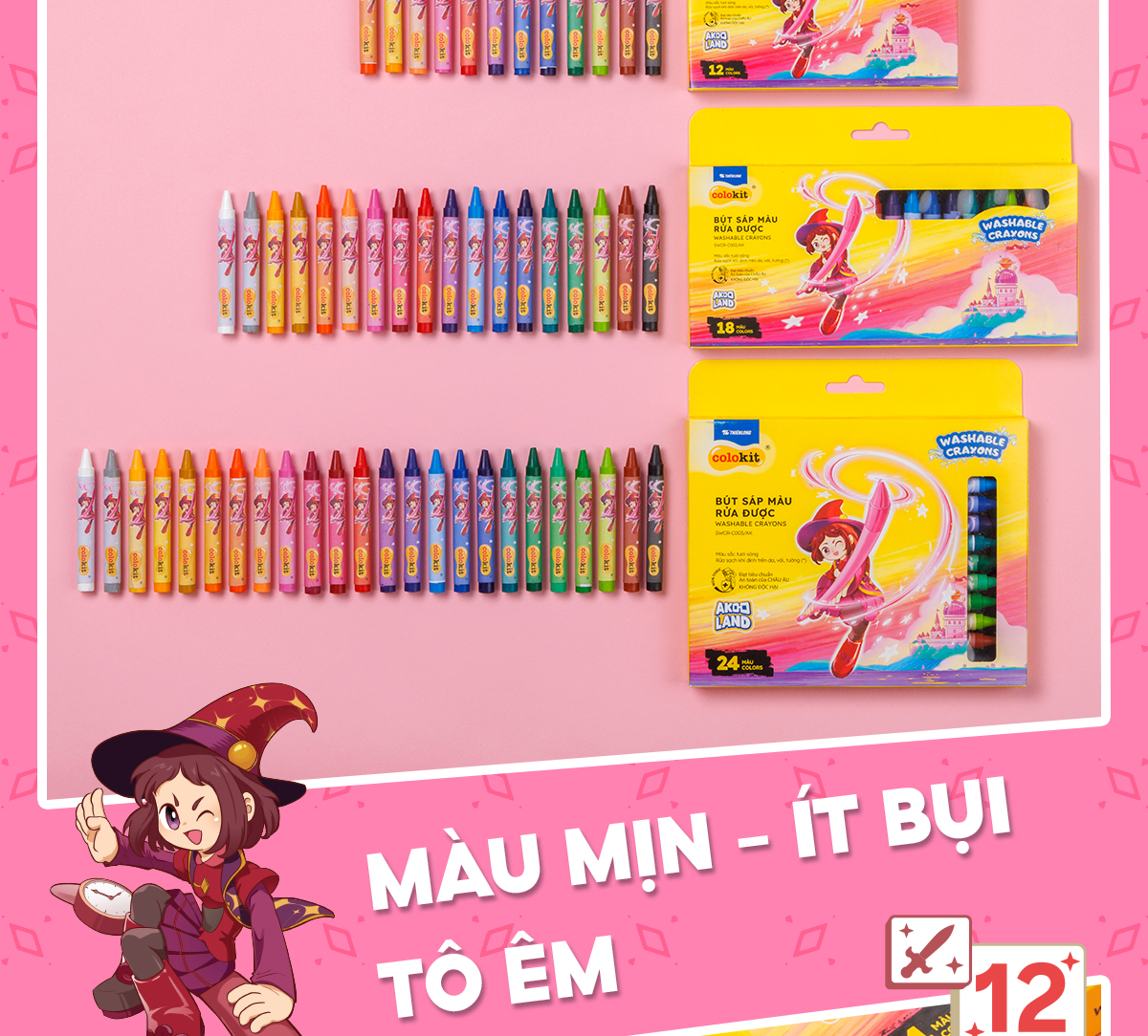 Hộp 12/18/24 bút sáp màu rửa được - Washable Crayons Thiên Long Colokit ...