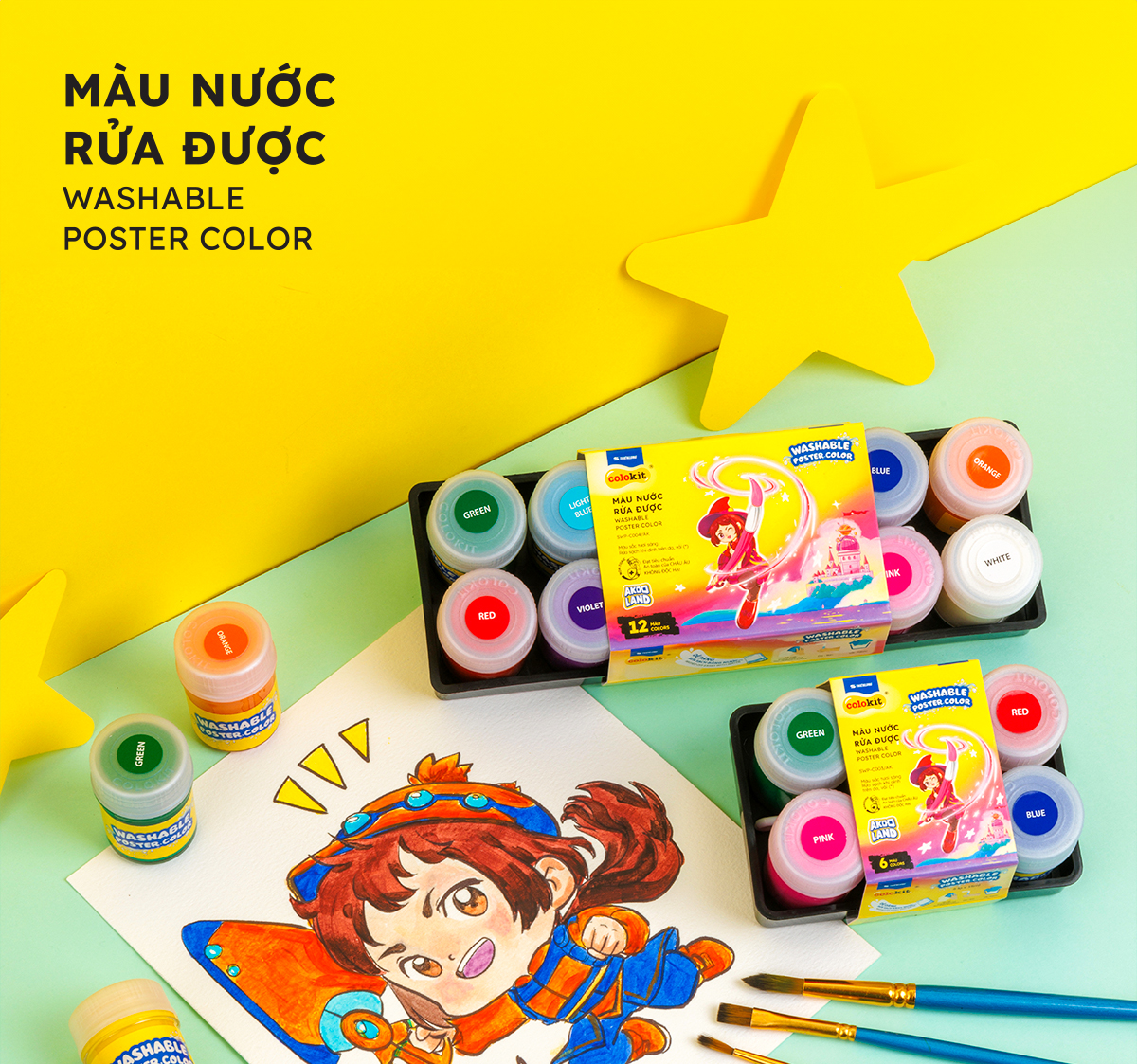 Hộp 6/12 màu nước rửa được - Washable Poster Color Thiên Long Colokit ...