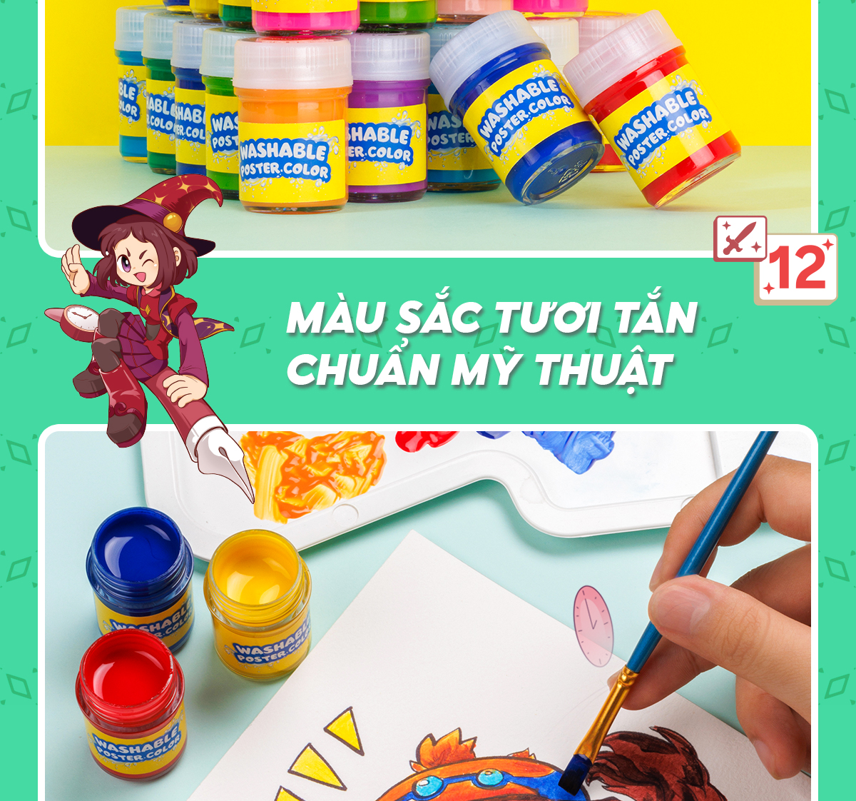 Hộp 6/12 màu nước rửa được - Washable Poster Color Thiên Long Colokit ...