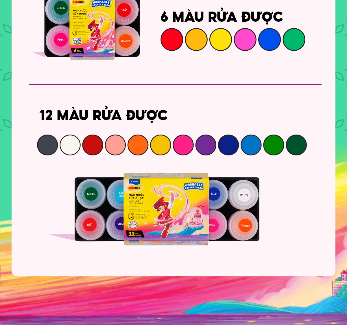 Hộp 6/12 màu nước rửa được - Washable Poster Color Thiên Long Colokit ...