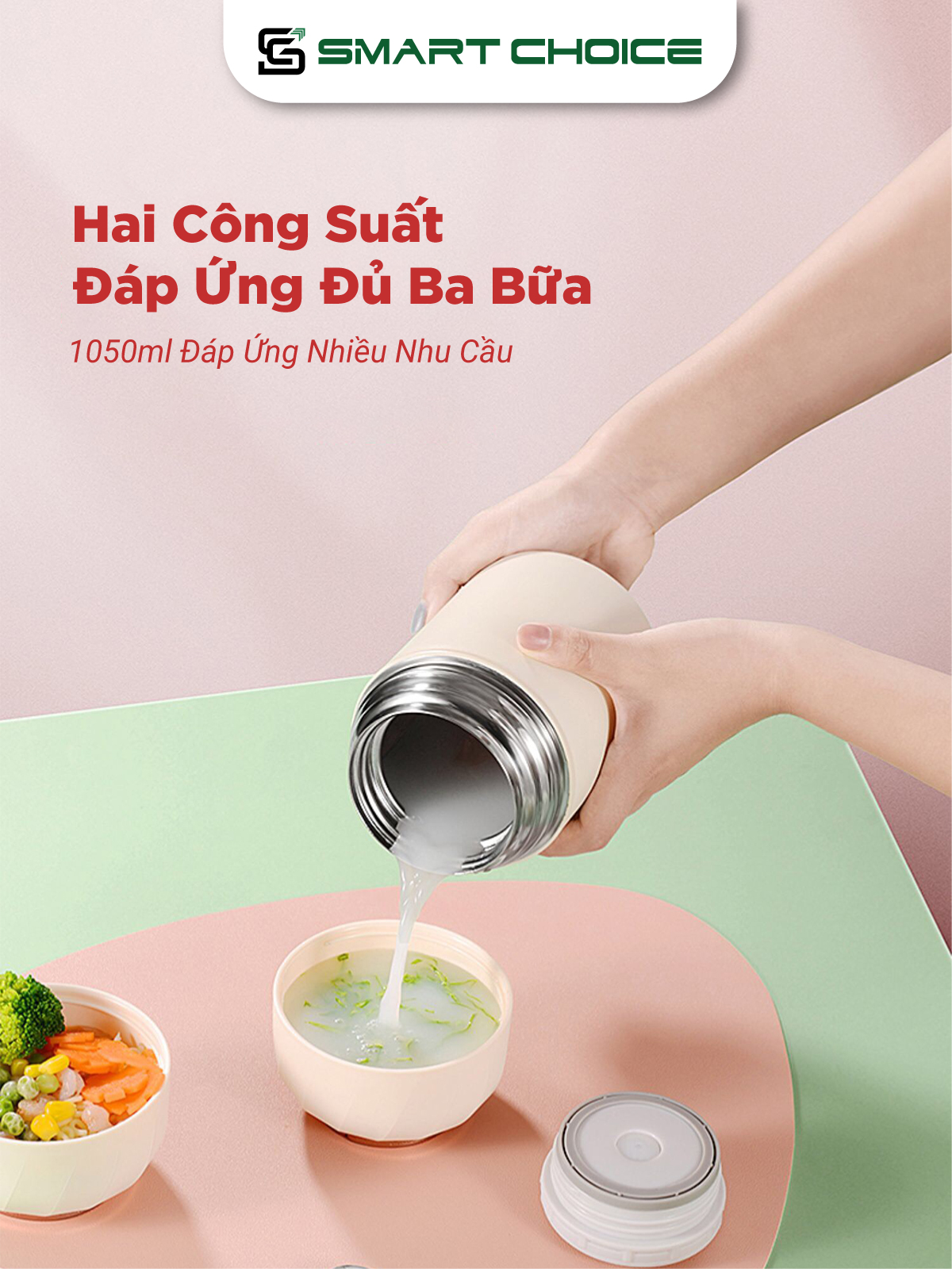 Bình Ủ Cháo SmartChoice SCG-PK016 Hộp Giữ Nhiệt Đựng Đồ Ăn Cho Bé Cao Cấp 1050ml Kèm Muỗng Inox ...