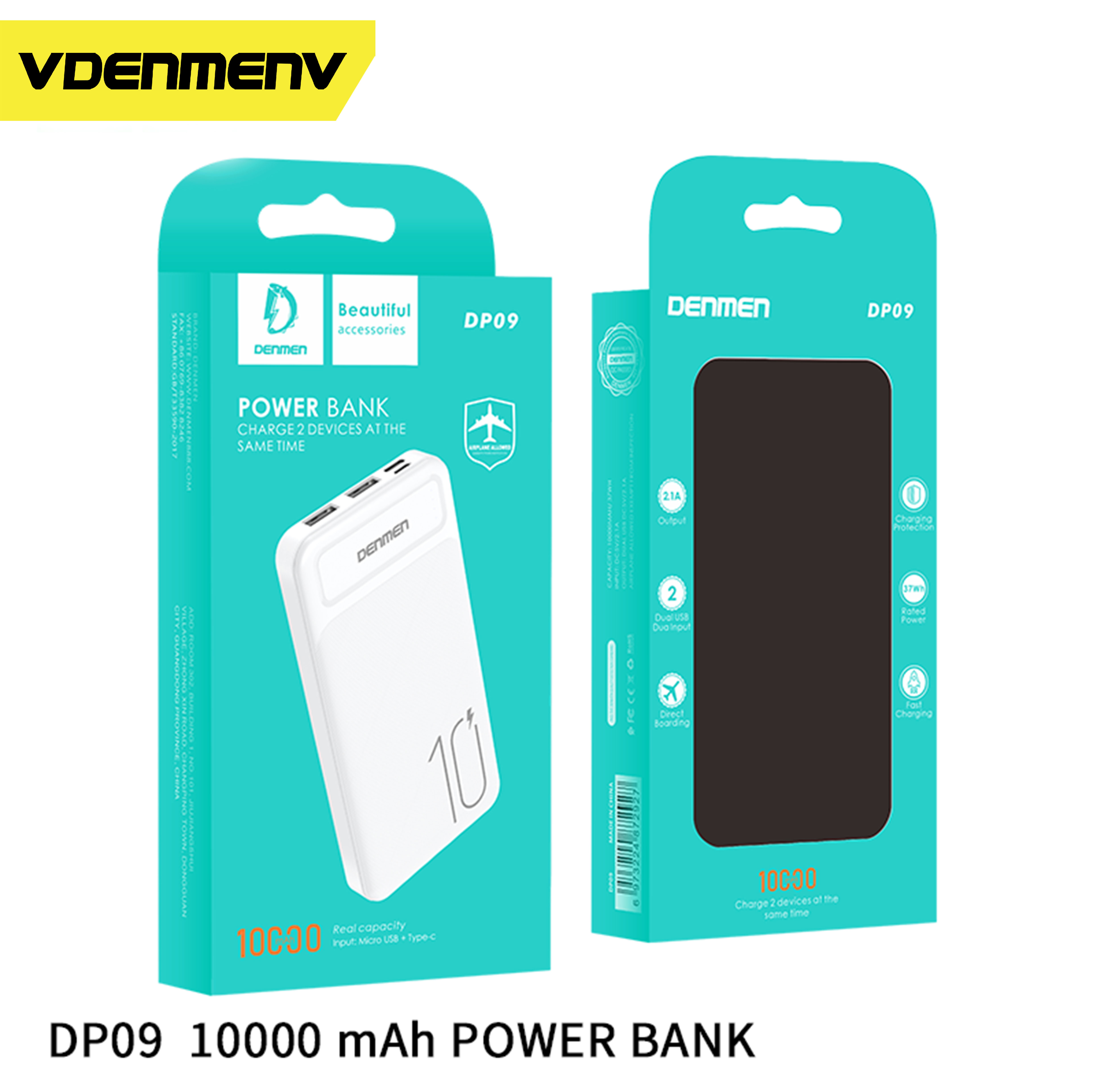 Sạc dự phòng DP09 dung lượng 10000mAh 2 đầu ra USB sạc được nhiều thiết cùng lúc chống cháy an ...