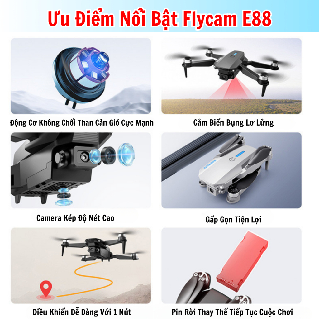 Máy Bay Flycam E88 Max，Drone camera trang bị camera kép 4k,Lai Cam Điều ...