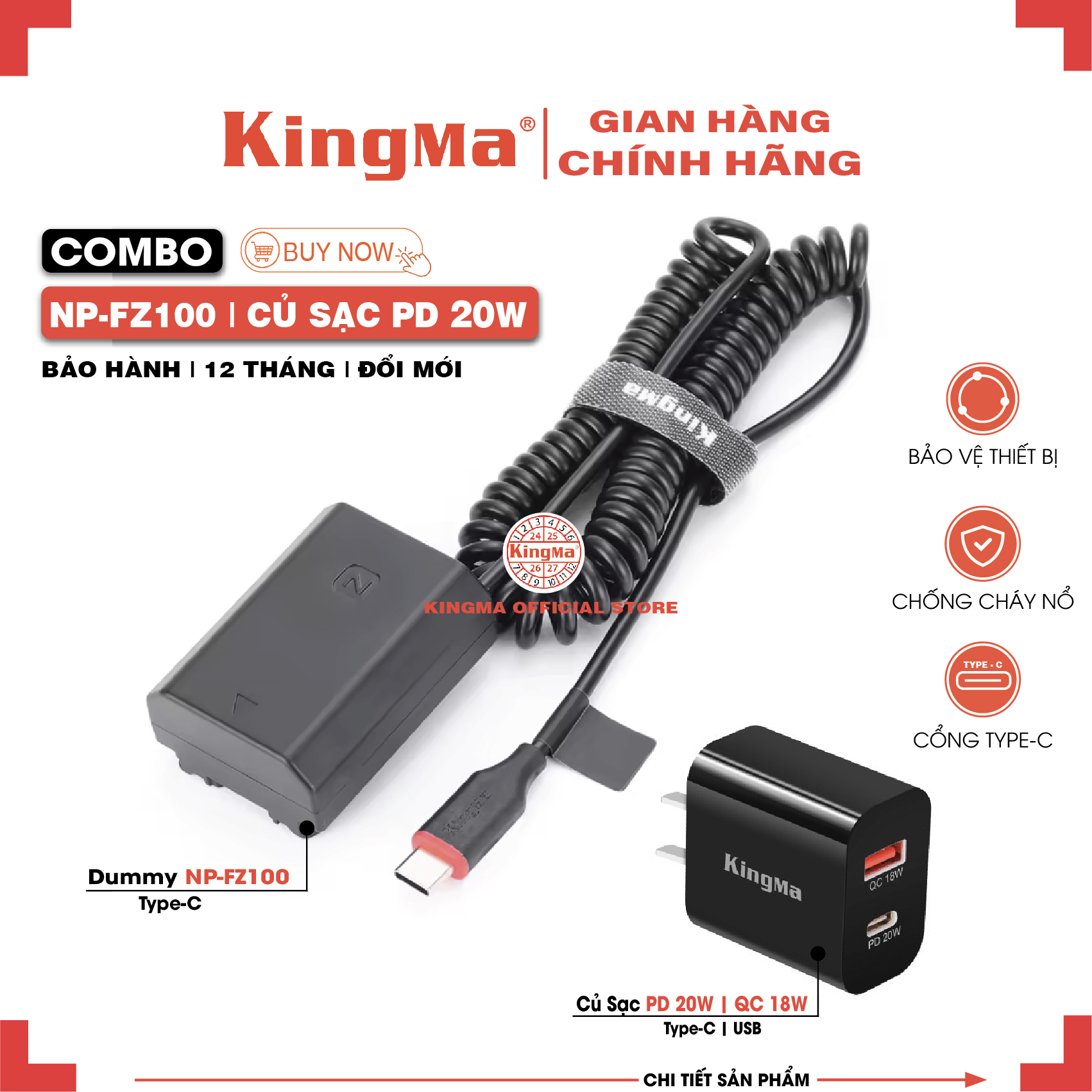 Pin Ảo/Giả Pin/Dummy. Combo Pin NP-FZ100 và Củ Sạc Nhanh PD 20W Chính Hãng KINGMA. For Sony ...