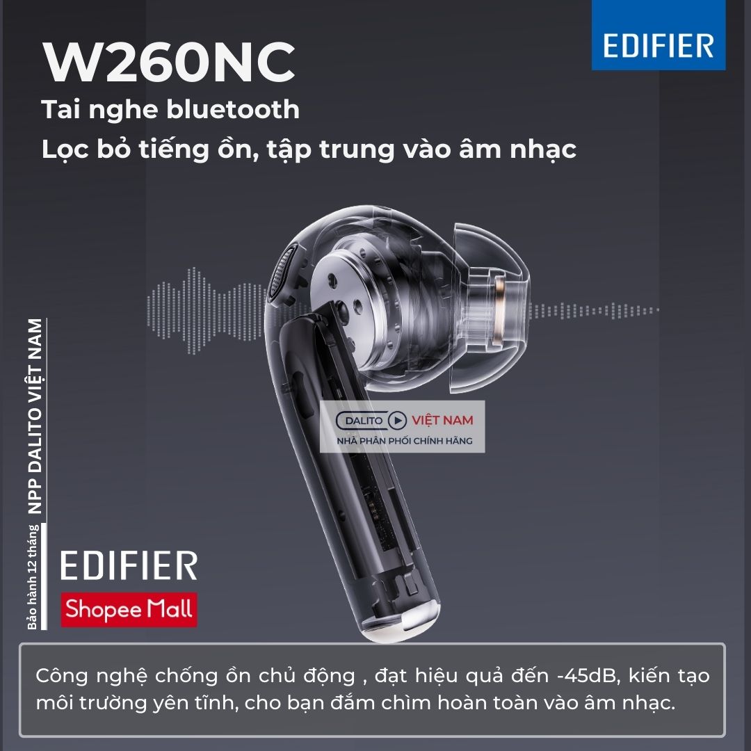 Tai nghe Edifier W260NC bluetooth v5.3 | Chống ồn chủ động mức cao ...