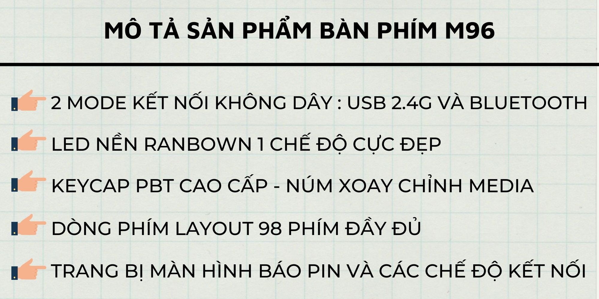 Bộ Bàn Phím Không Dây Bluetooth M96 LED 7 Màu Có Màn Hình, 2 Mode, Phím PBT Cao Cấp, Gõ Êm Chống ...