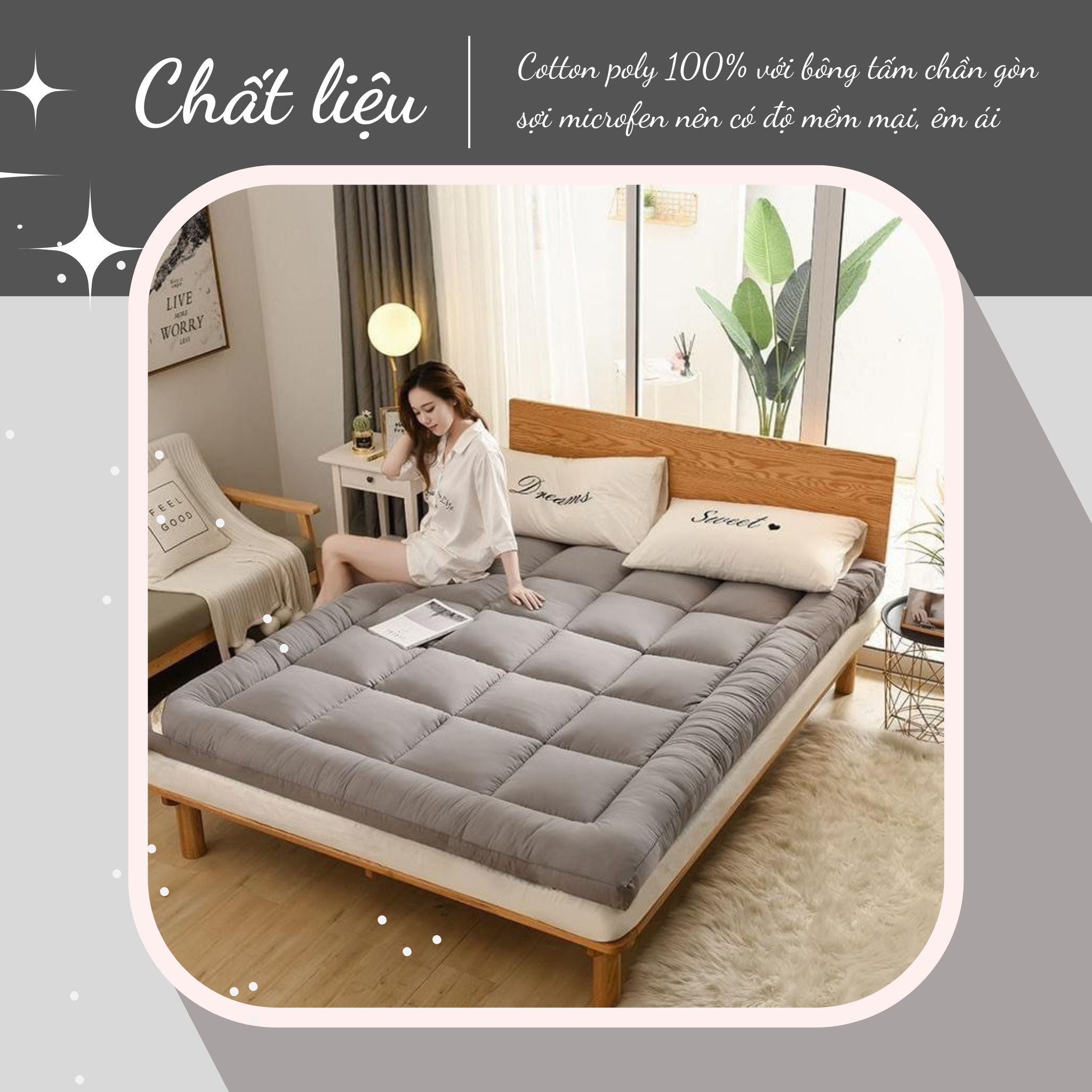 Nệm Topper Hàng Cao Cấp Dày 9cm, Tấm Đệm Trải Sàn Sợi Bông Microfen ...