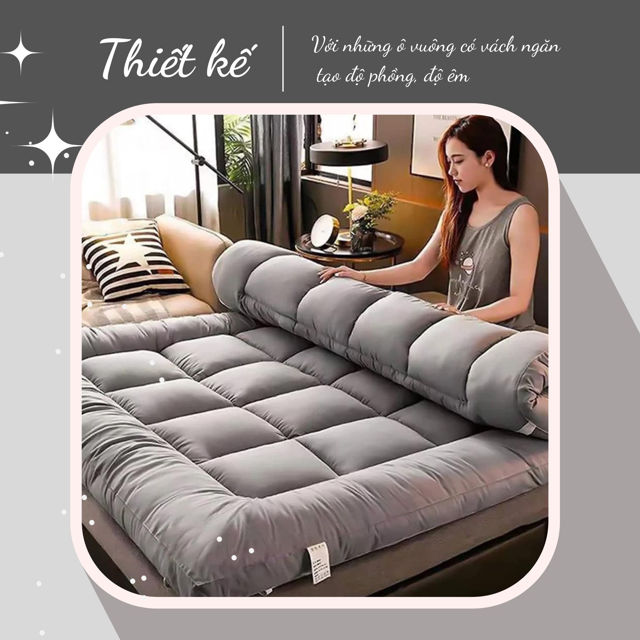 Nệm Topper Hàng Cao Cấp Dày 9cm, Tấm Đệm Trải Sàn Sợi Bông Microfen ...
