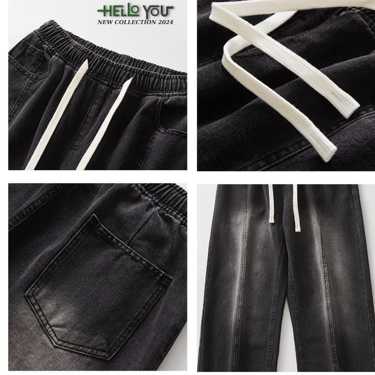 Quần jean nam chun ĐƯỜNG GÂN ống suông rộng HELLOYOU, quần bò CAP CHUN ...