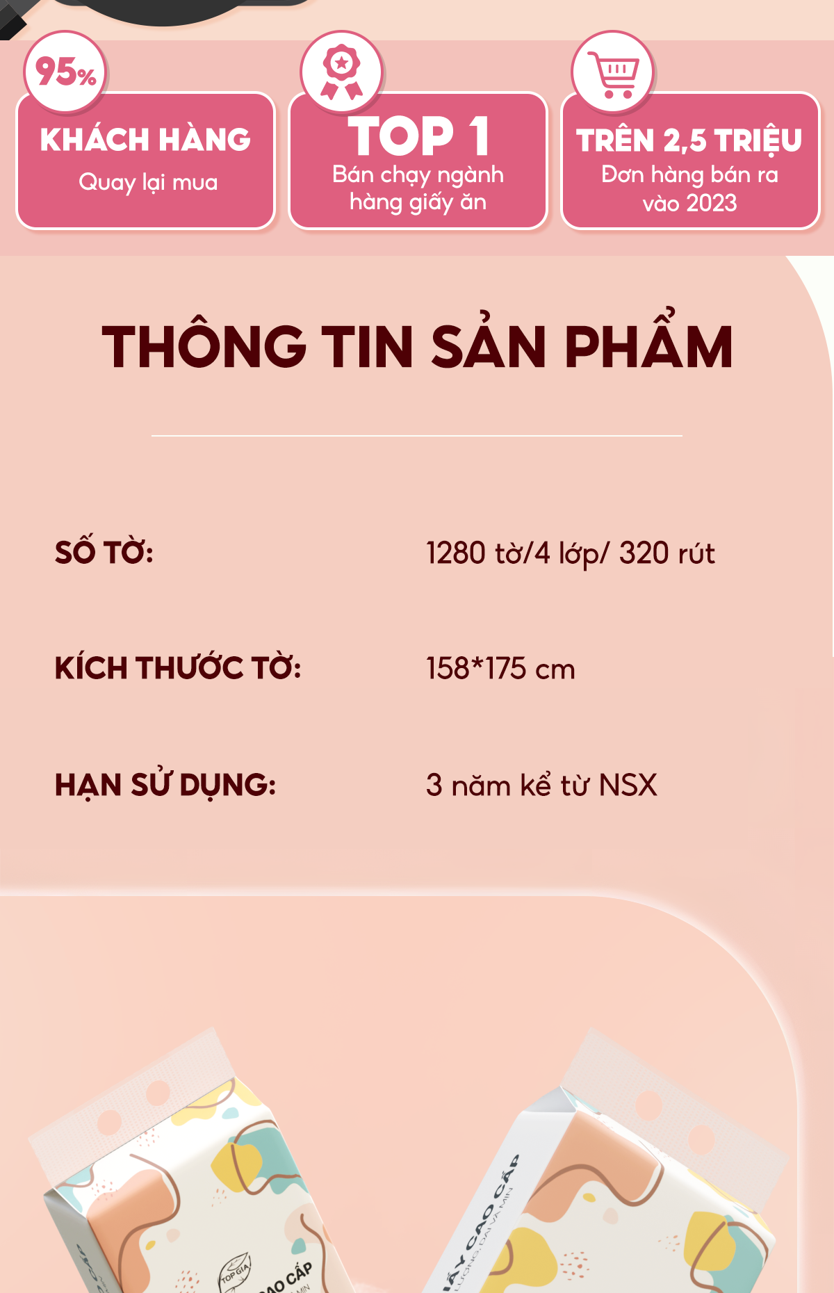 Giấy vệ sinh treo tường Top Gia thùng 6 bịch đa sắc làm từ bột gỗ nguy | 5giay