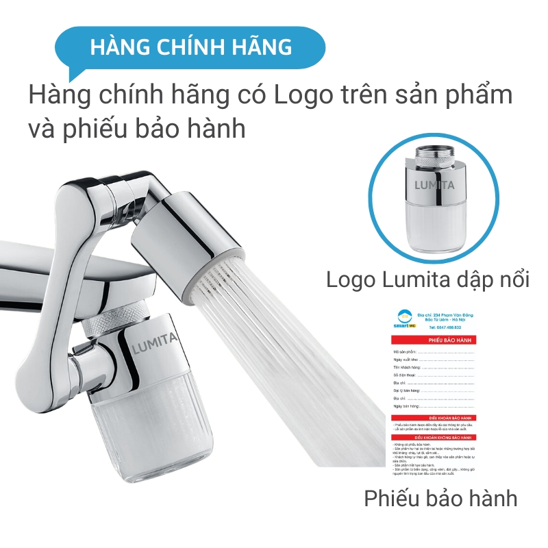 Đầu nối vòi nước thông minh LUMITA xoay 1080 độ - đồng thau - lọc nước ...