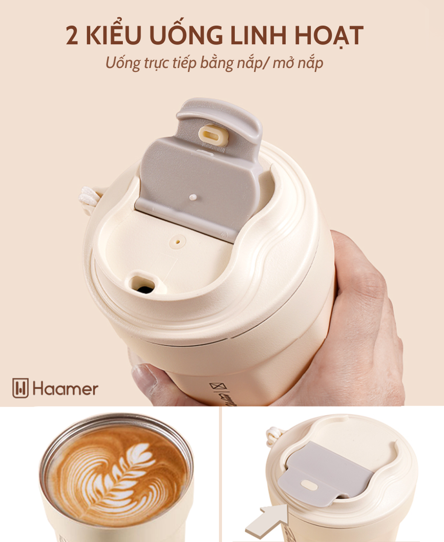 Cốc Giữ Nhiệt Haamer x Qishun Inox 316 An Toàn Thực Phẩm, Ly Giữ Nhiệt Lâu 6h-8h, 450ML Tiện Lợi ...