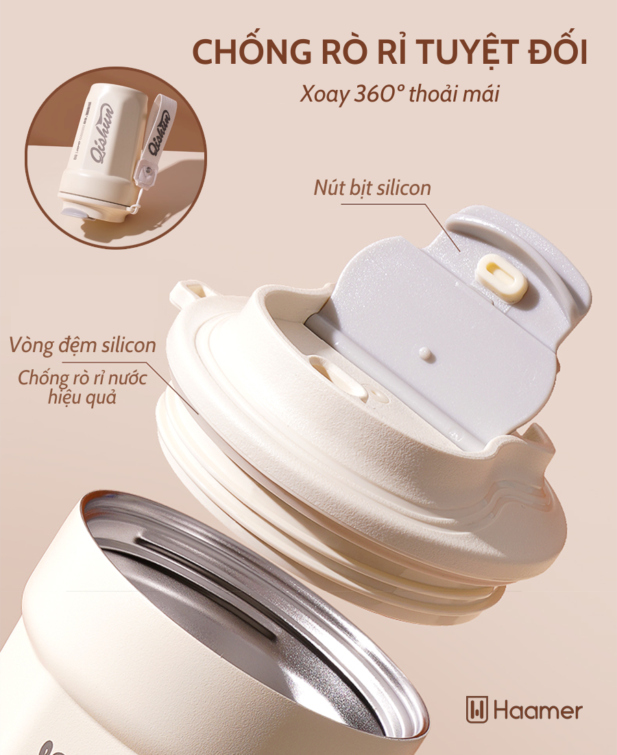 Cốc Giữ Nhiệt Haamer x Qishun Inox 316 An Toàn Thực Phẩm, Ly Giữ Nhiệt Lâu 6h-8h, 450ML Tiện Lợi ...