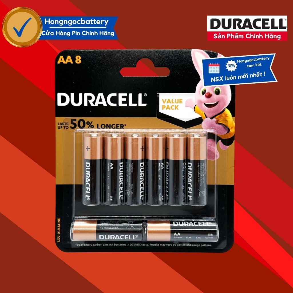 Vỉ 8 Viên Pin AA , AAA DURACELL Coppertop ( Vàng đen ) 1,5V Bền X15 Lần ...
