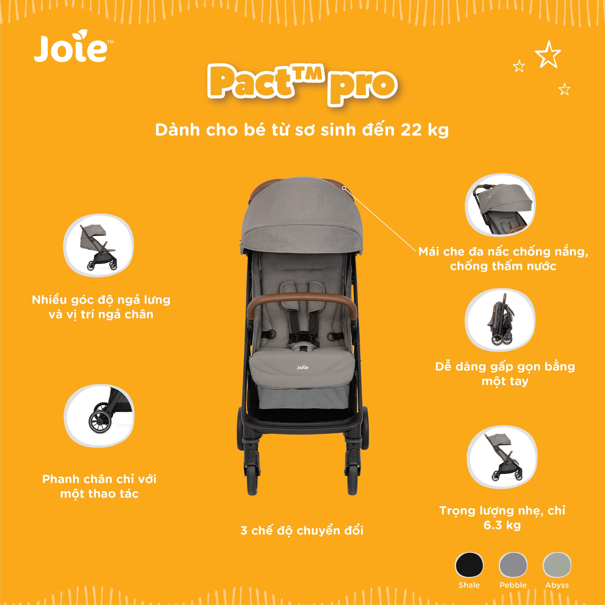 Xe đẩy trẻ em Joie Pact Pro W/ RC & ADPT Shale/ Pebble/ Abyss | Shopee ...
