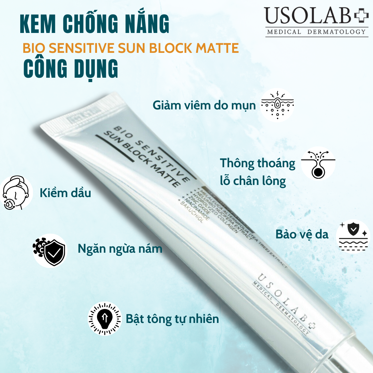 Kem chống nắng mặt cho da dầu mụn USOLAB Bio Sensitive Sun Block Matte ...