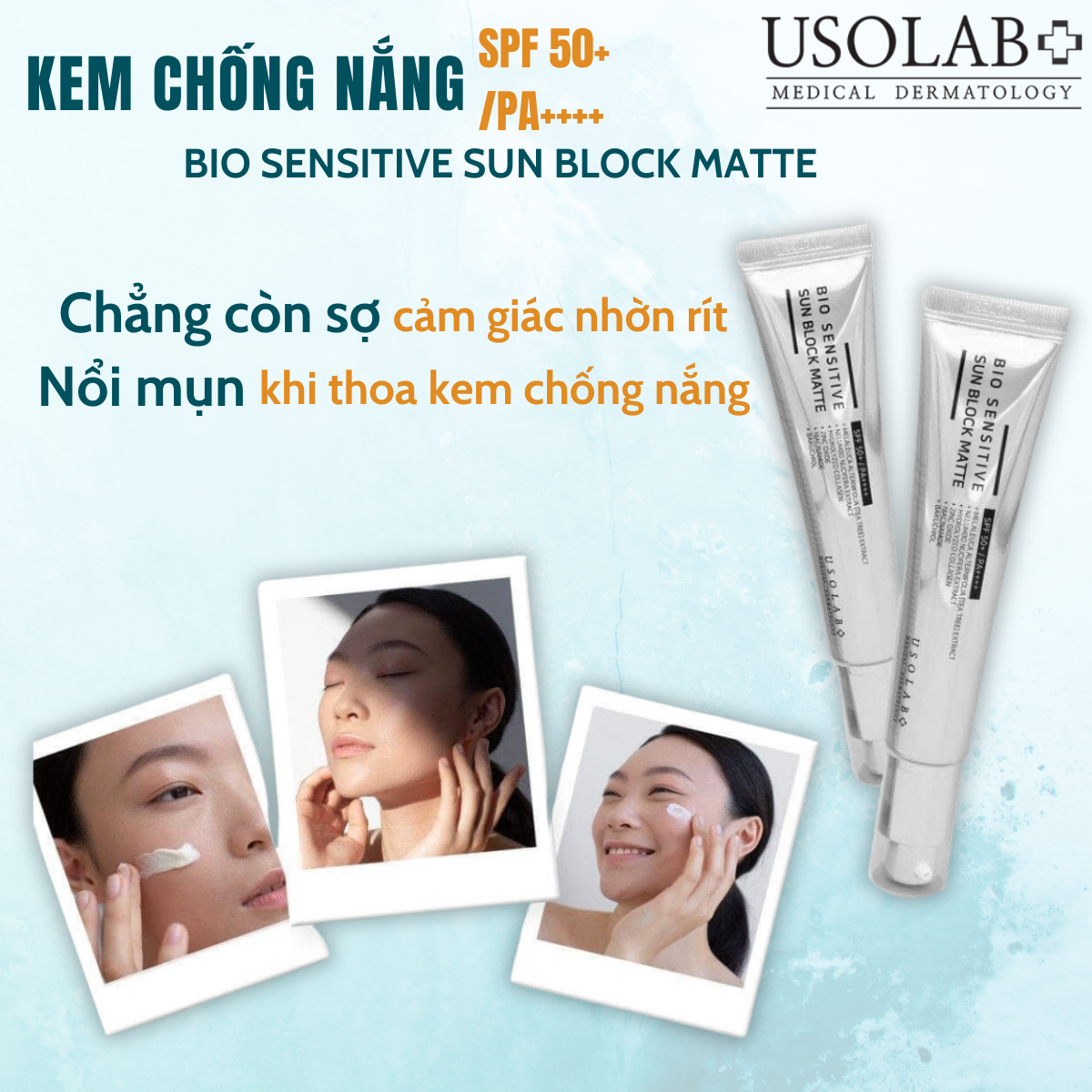 Kem chống nắng mặt cho da dầu mụn USOLAB Bio Sensitive Sun Block Matte kiềm dầu nâng tone 50ml ...