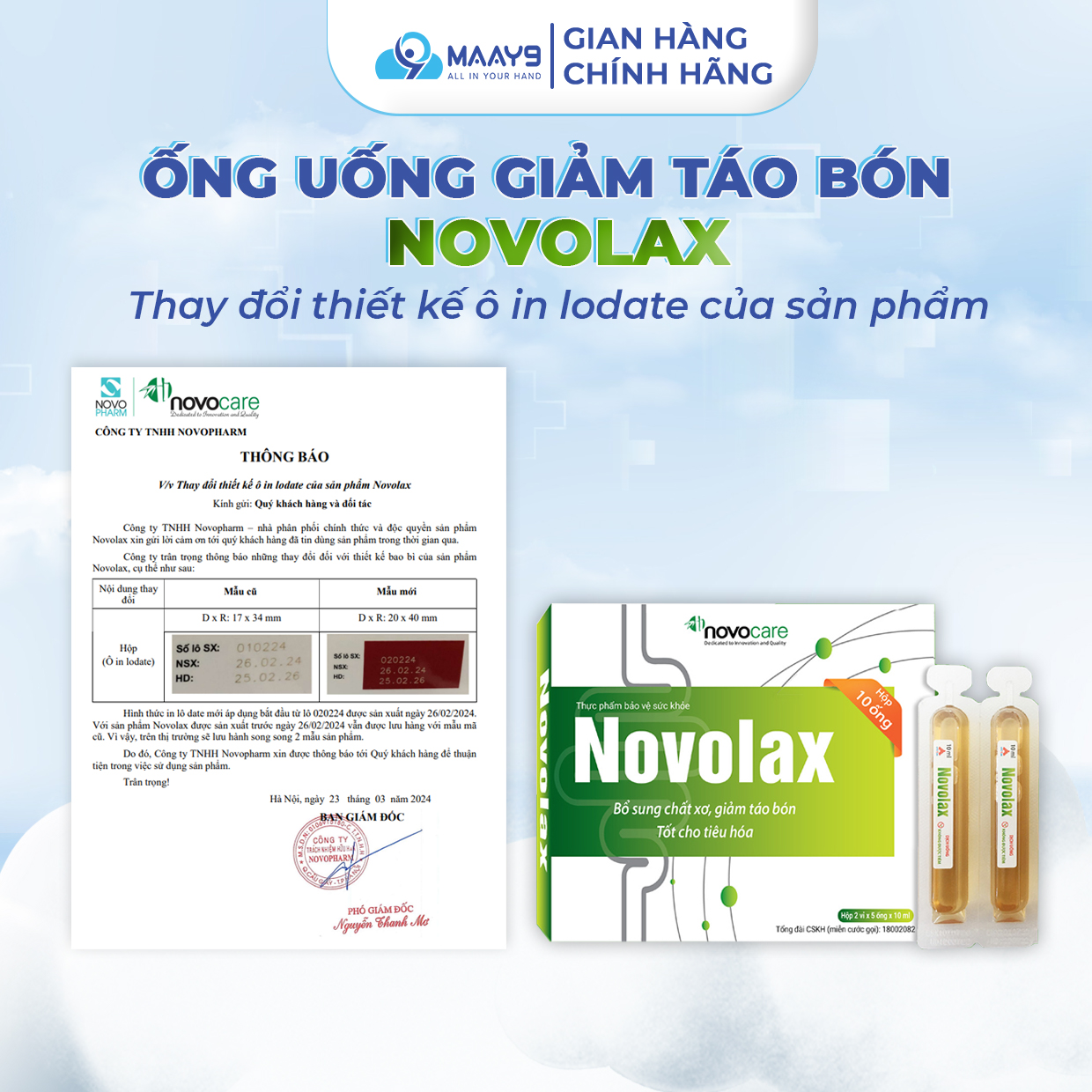 Ống uống giảm táo bón Novocare Novolax bổ sung chất xơ, hỗ trợ nhuận ...