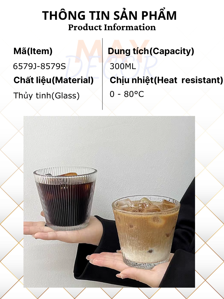 Ly thủy tinh loe miệng, cốc thủy tinh chịu nhiệt uống cafe, nước ép, sinh tố, soda dung tích ...
