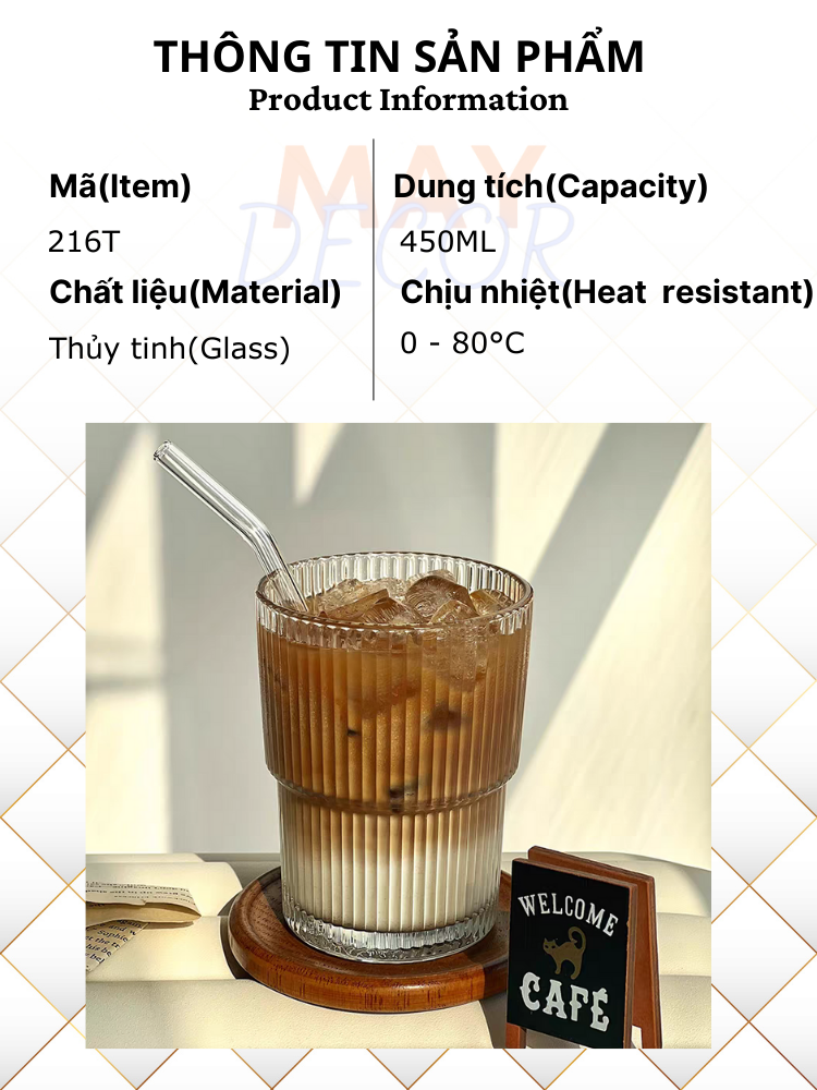 Ly thủy tinh sọc 2 tầng 450ml, cốc thủy tinh chịu nhiệt uống cà phê ...
