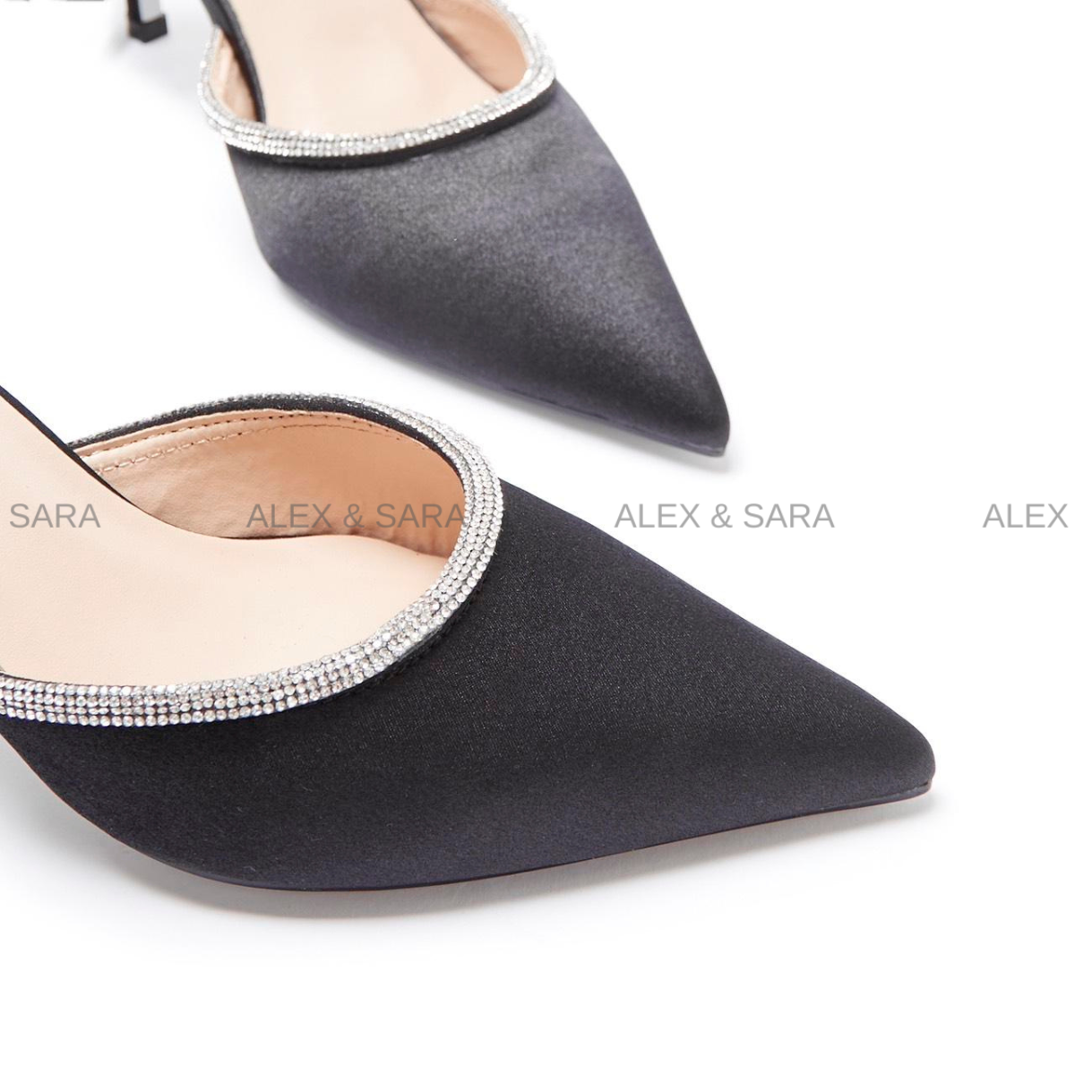 Giày nữ cao gót 8cm bít mũi, gót nhọn thiết kế màu trơn basic, đính đá phần quai giày | ALEX ...