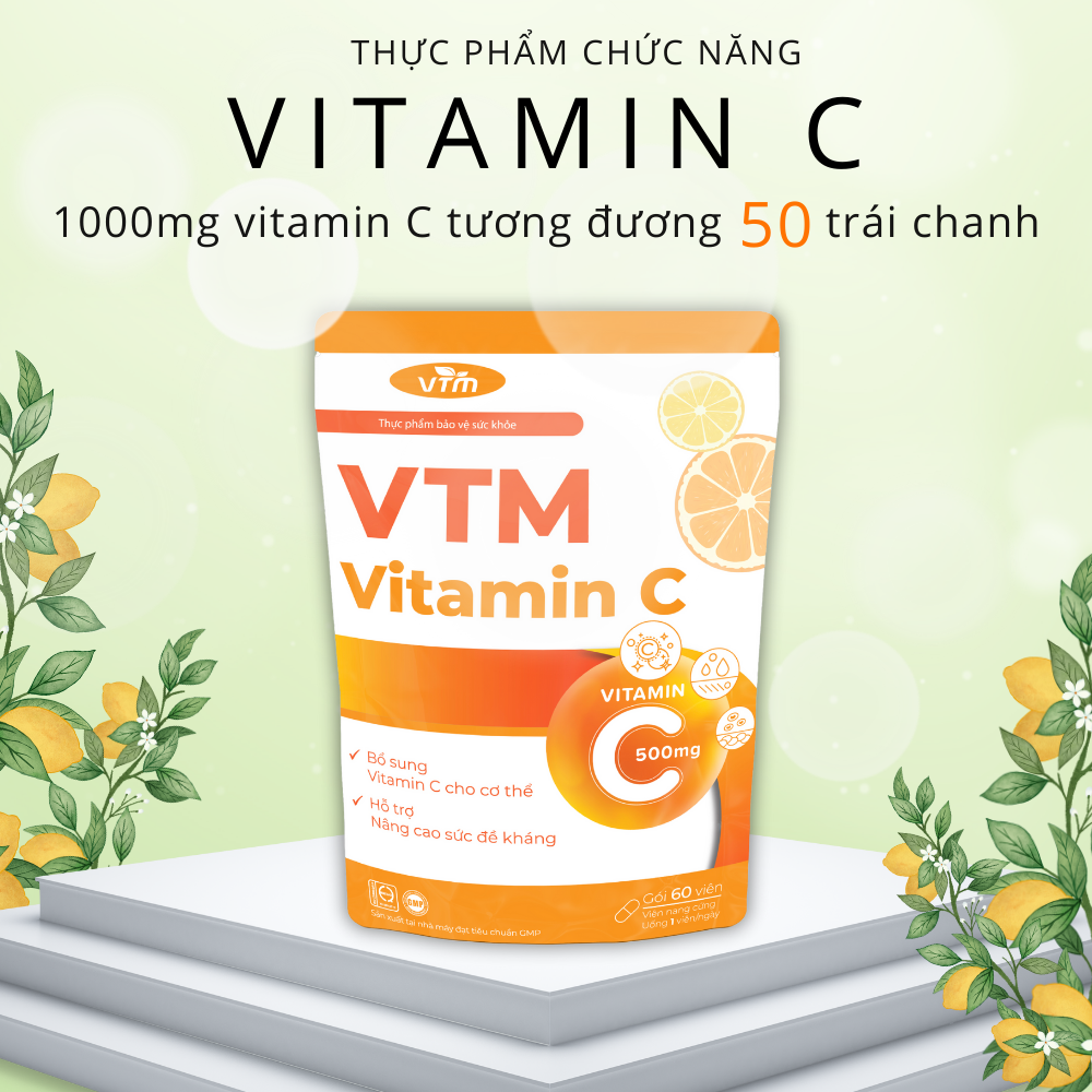 Viên uống VTM Vitamin C bổ sung vitamin C, sáng da, mờ thâm, tăng cường ...