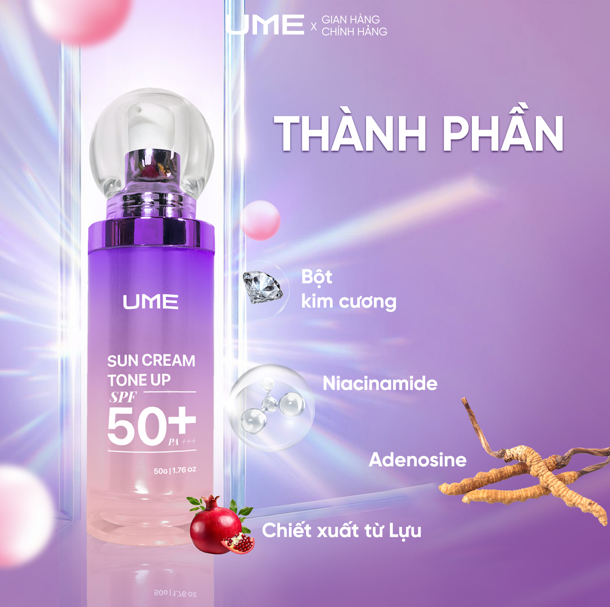 Kem chống nắng mặt, Kem chống nắng UME, SPF 50+ hỗ trợ dưỡng trắng da ...