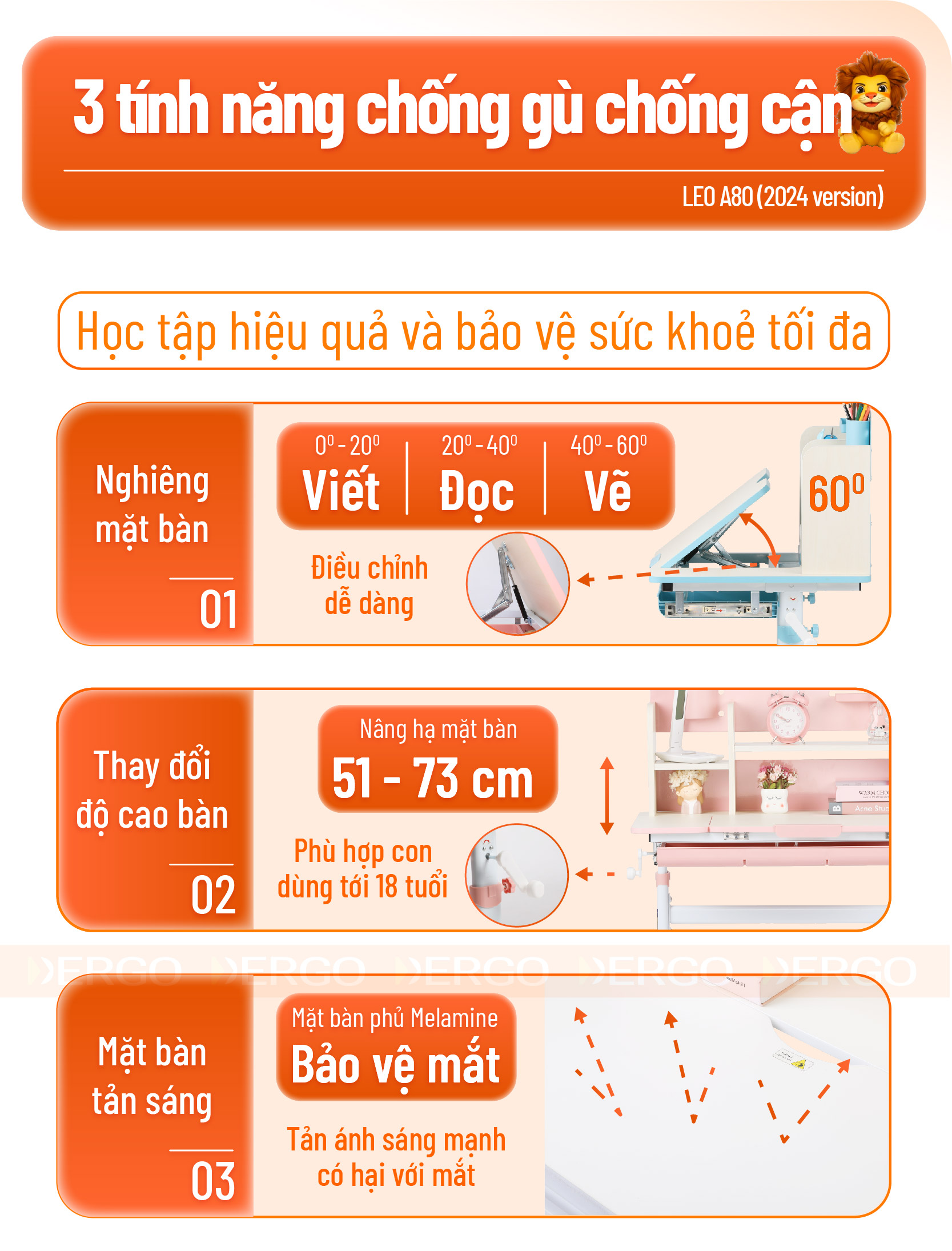 [Quà + Voucher 500K] Bộ Bàn Học Chống Gù Chống Cận DERGO LEO A80 - C2D ...