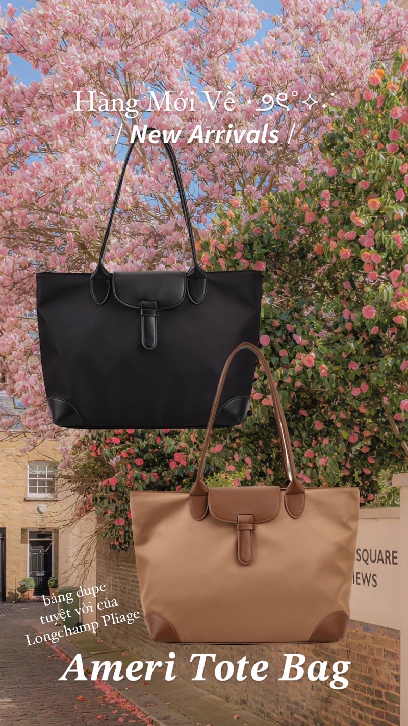 [ Tặng Kèm Charm ] Ameri あめり Tote Bag - Tote Vải Dù Phối Da Ameri ( Ouithebrand ) | Shopee Việt Nam