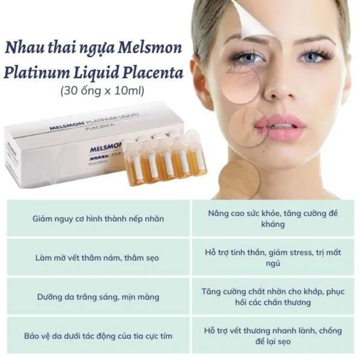 Collagen Nhau Thai ngựa Melsmon Platinum Liquid Placenta giúp Sáng Da ...