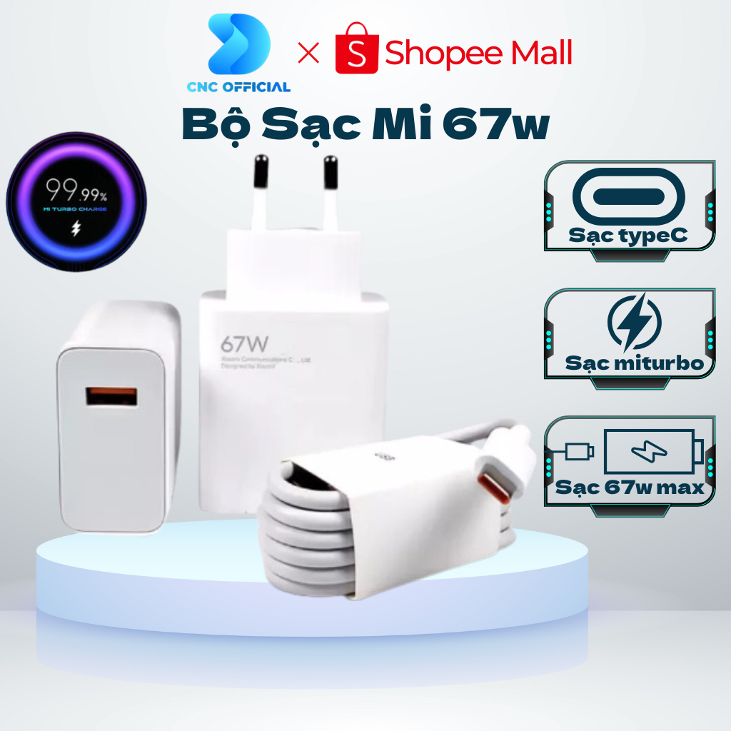 Bộ sạc nhanh Mi 67w, Sạc nhanh Mi Charge Turbo kèm dây sạc Mi Type C - carephones | Shopee Việt Nam