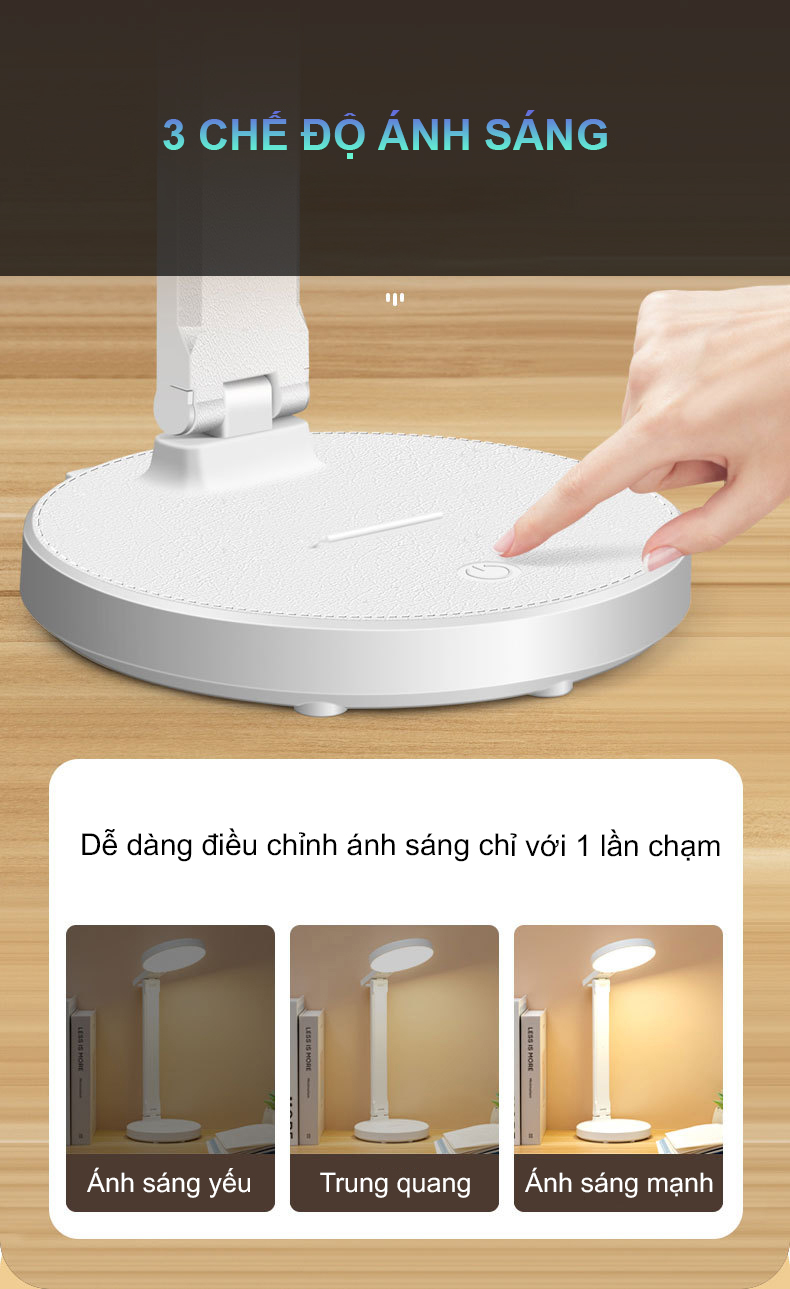 Đèn tích điện để bàn Sidolight XT89 đèn học chống cận 3 chế độ sáng làm ...