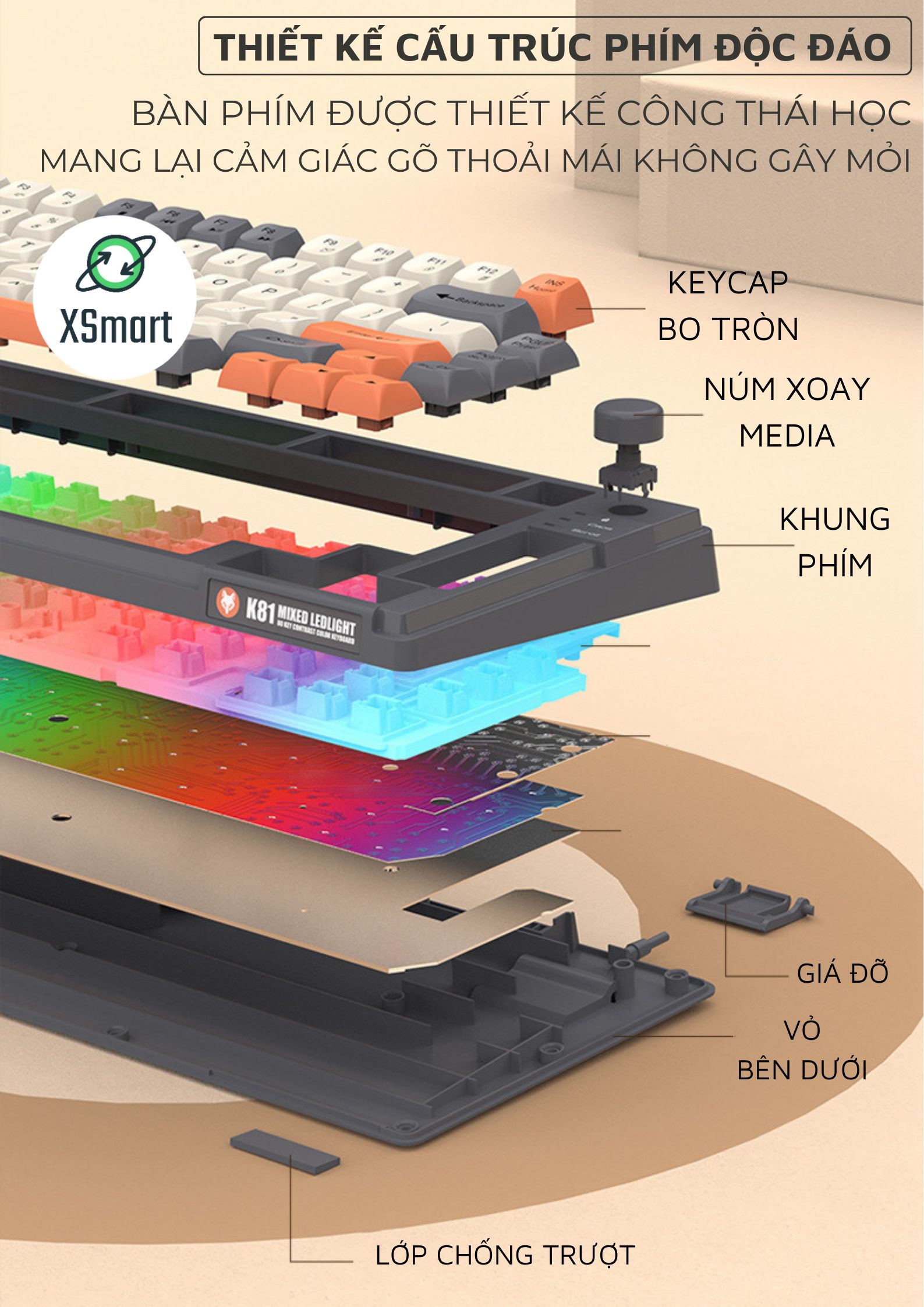 Bàn Phím Gaming Cao Cấp XunFox K81 LED 7 Màu Hiệu Ứng Đèn Thở, Phím ABS ...