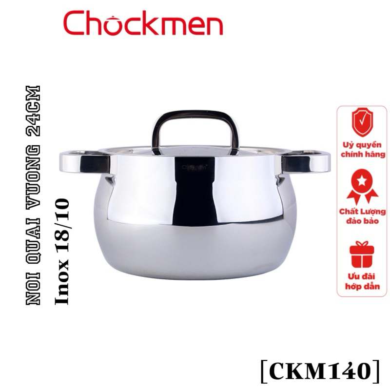 Nồi inox quai vuông Chockmen 24cm đáy liền 3 lớp hầm cháo lẩu soup bếp từ (CKM140) | Shopee Việt Nam