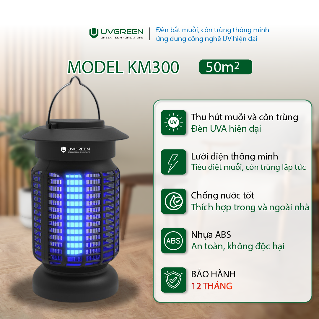Máy Bắt Muỗi, Ruồi Và Côn Trùng Thông Minh UVGREEN KM300 và KM4x0, Công Suất 16W, BH 12T ...