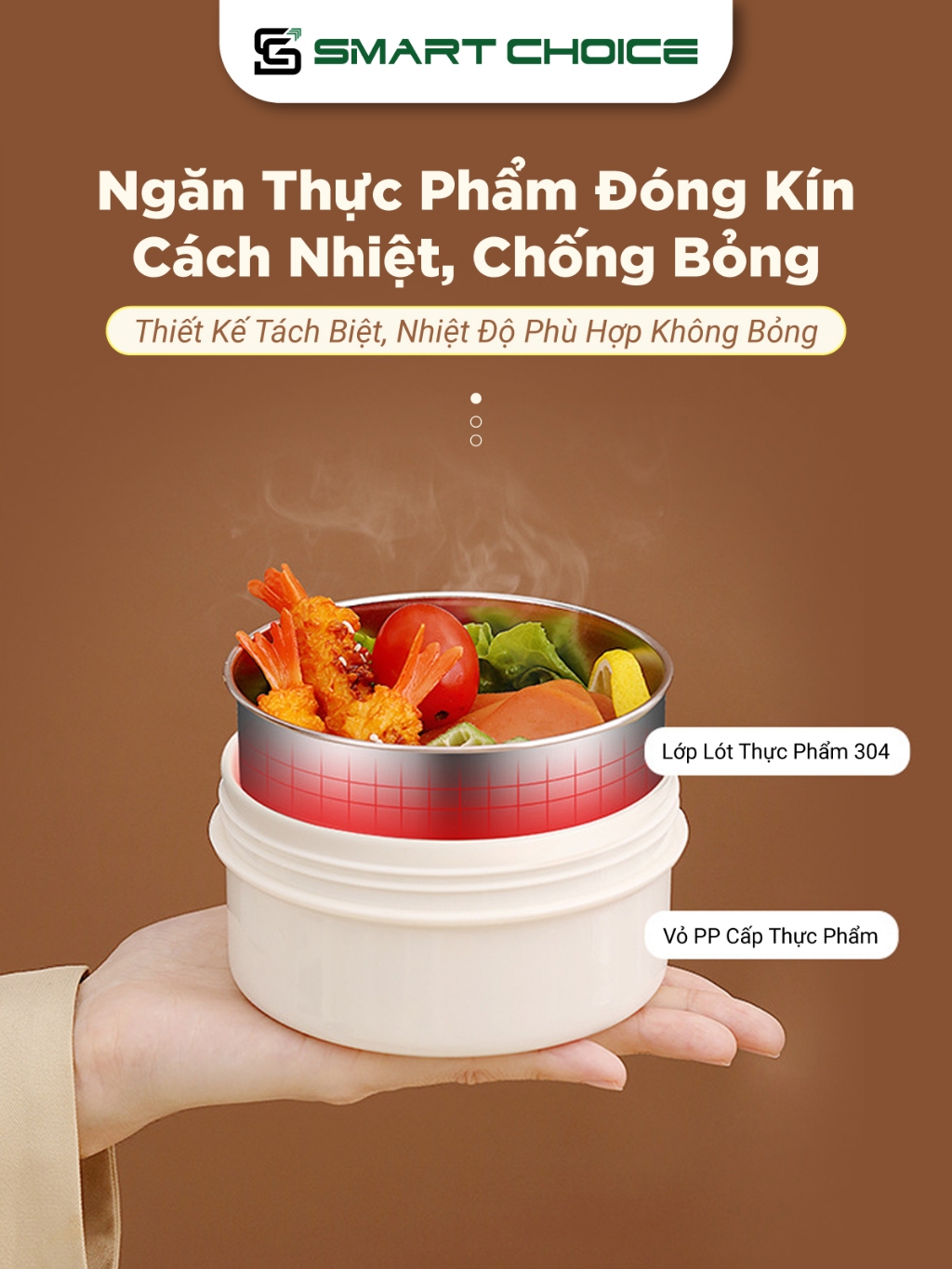 Hộp Cơm Giữ Nhiệt SmartChoice SCG-PK134 Kèm Cặp Lồng Và Túi 2 Màu Be Đỏ Có Quai Đeo Cao Cấp ...