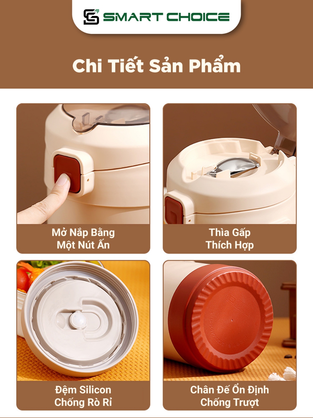 Hộp Cơm Giữ Nhiệt SmartChoice SCG-PK134 Kèm Cặp Lồng Và Túi 2 Màu Be Đỏ Có Quai Đeo Cao Cấp ...